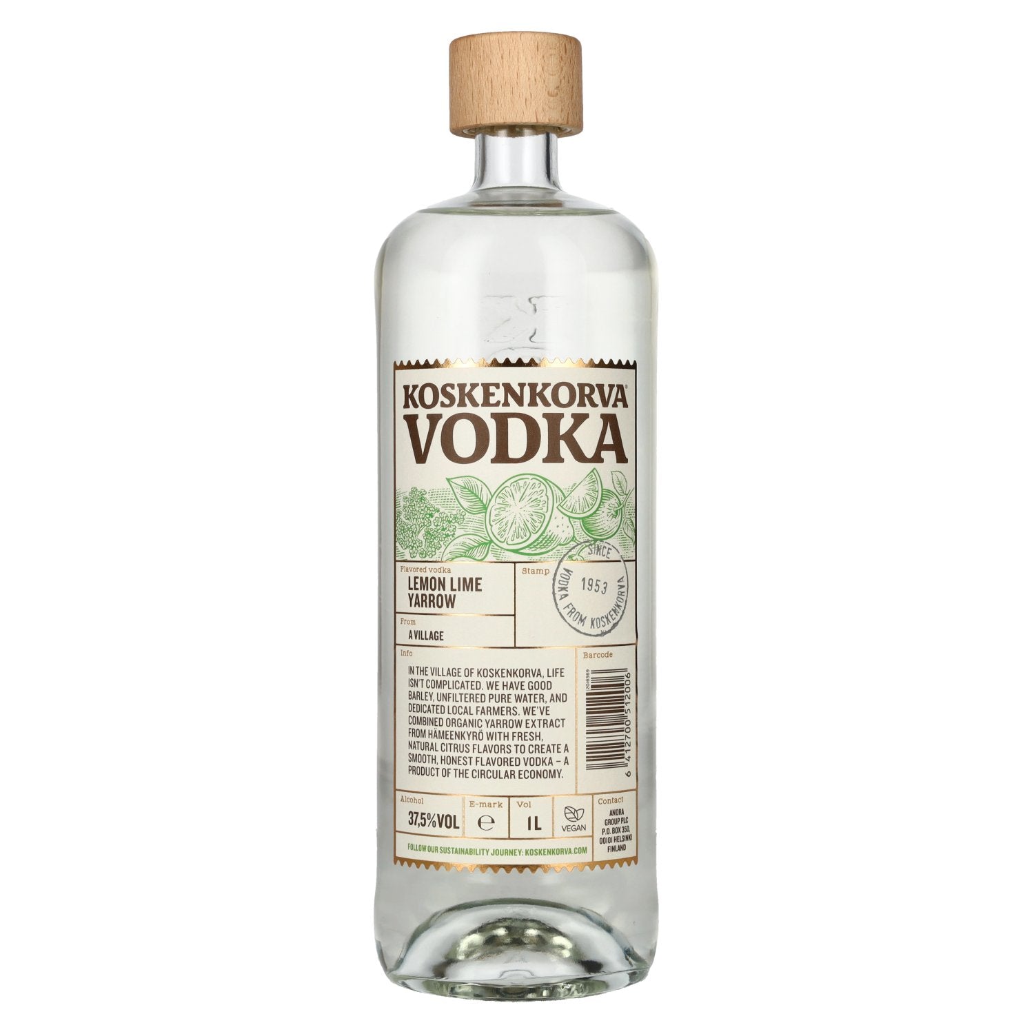 Koskenkorva Vodka LEMON LIME YARROW Flavoured 37,5% Vol. 1l – delicando