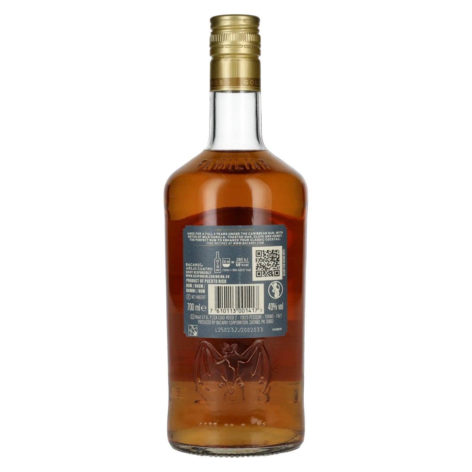 Bacardi 4 Years Old AÑEJO CUATRO Gold Rum 40% Vol. 0,7l – delicando
