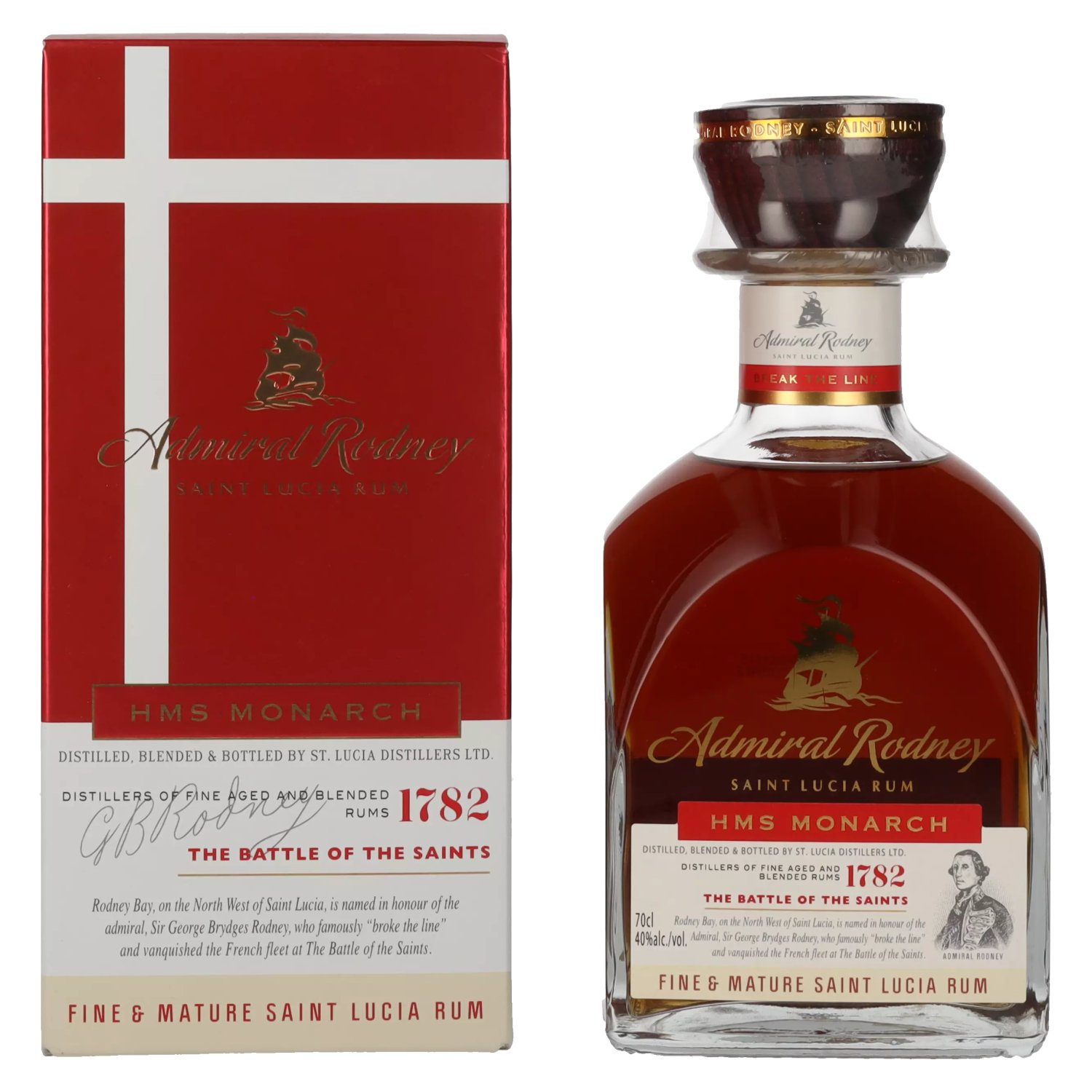 Admiral Rodney HMS MONARCH Saint Lucia Rum 40% Vol. 0,7l in Giftbox